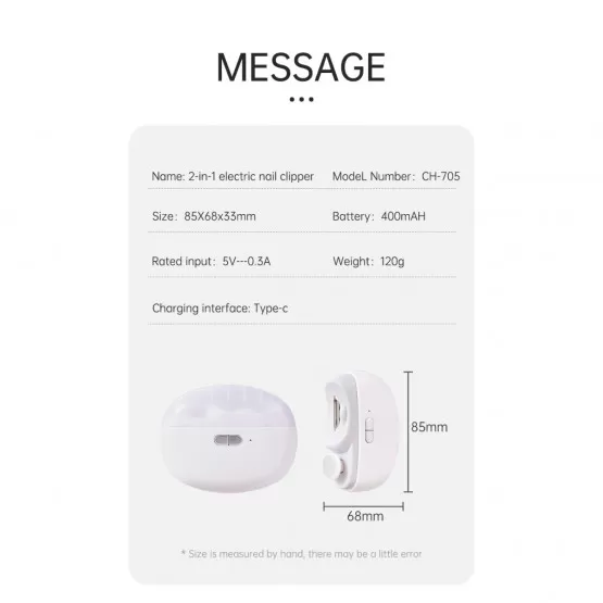 INF Coupe-ongles et lime électrique 2-en-1 - Soin des ongles sûr et facile